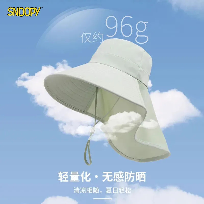 Snoopy Ice Silk Big Brim Sun Hat Women Neck Protection Shawl Cover Face ...