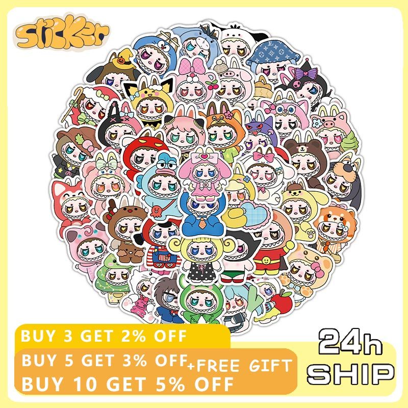 51pcs Kawaii Cartoon Labubu Sticker Cute Labubu Peripheral DIY Hand ...