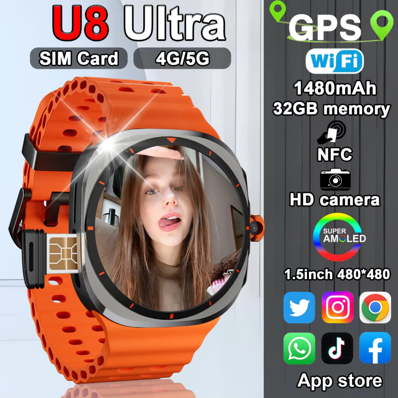 2025 New Watch 8 Ultra Smart Watch 480*480 HD Screen 4G 5G Call NFC GPS ...