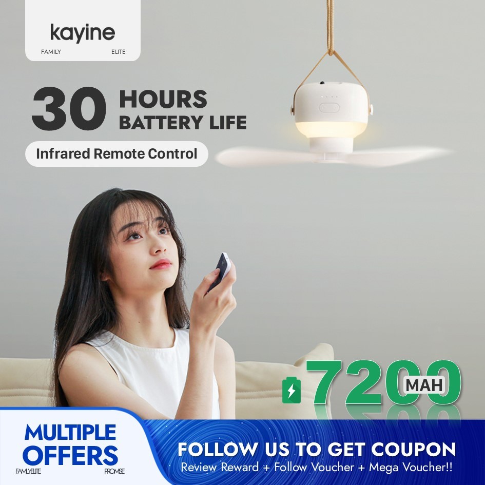 Kayine Ceiling Fan(7200mAh) 30 Hours Battery Life Remote Control ...