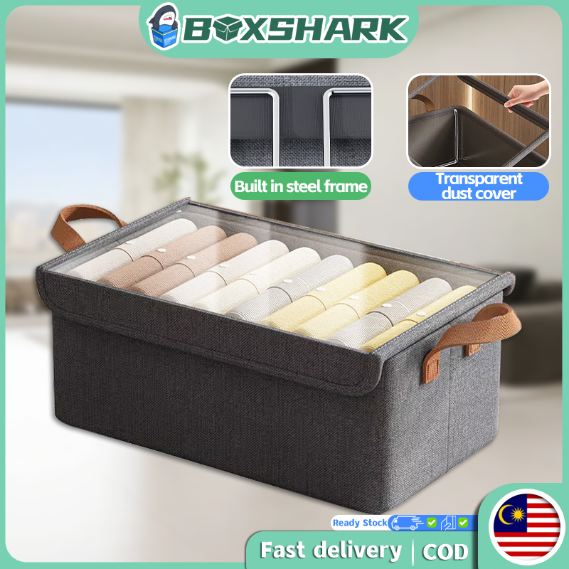 Foldable Clothes Storage Box with Lid Steel Frame Clothes Organizer ...