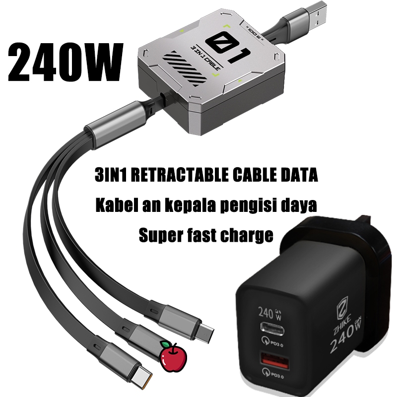 ZHIKE Pengecas 3 in 1 Fast Charger Data Cable Type C Micro USB With ...