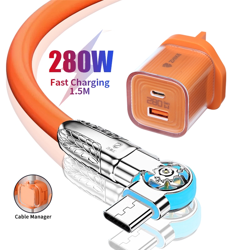 ZHIKE Super Fast Charging Type C USB Cable 180°Rotation 1.5M Silicone ...