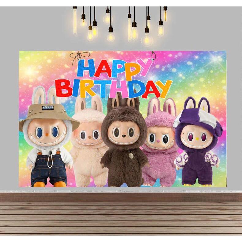 Labubu Party Backdrop Cartoon Theme Photography Background Banner Happy ...