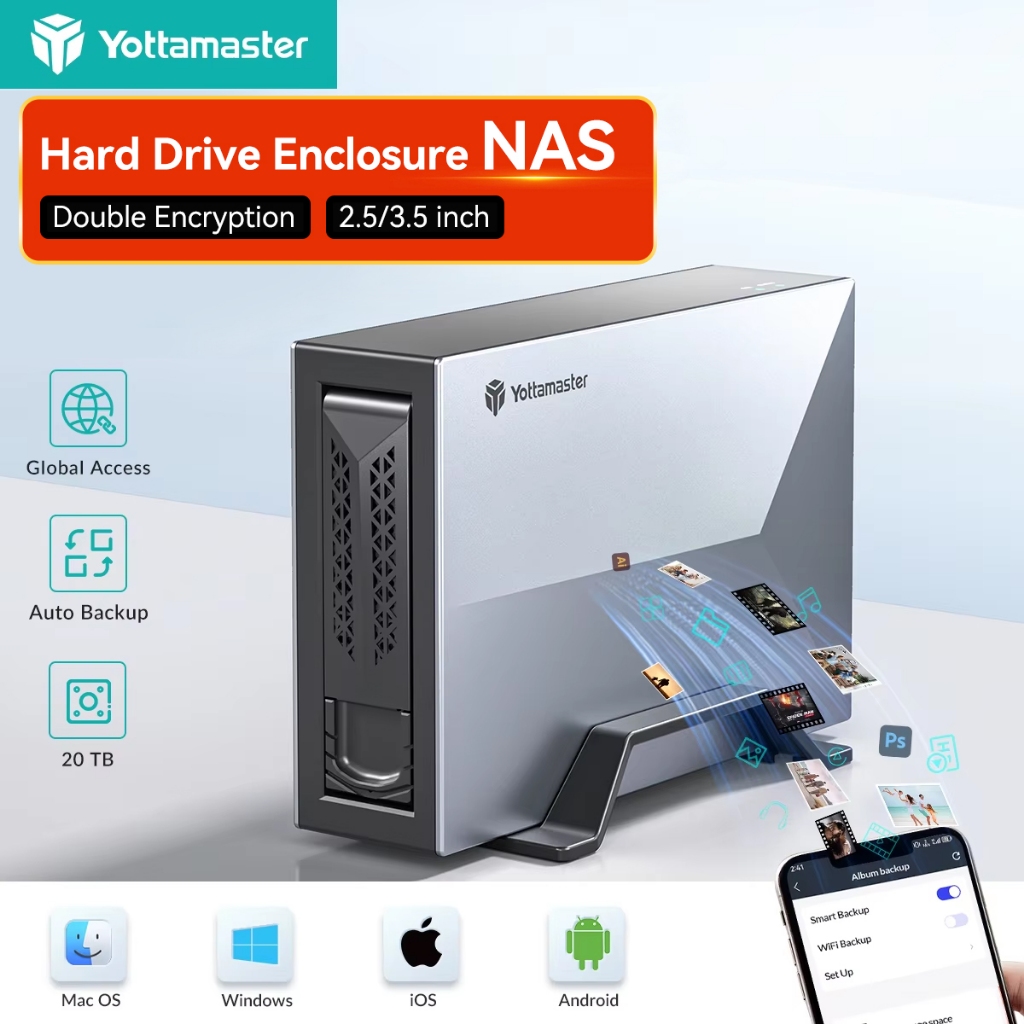 Yottamaster Network Storage 20TB 2.5”3.5'' inch SATA SSD Enclosure Home ...