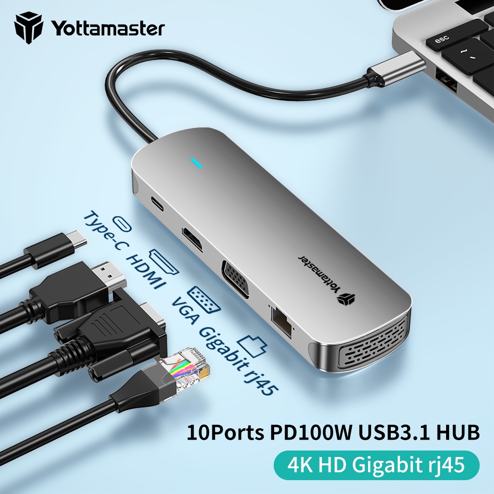 Yottamaster 10 in 1 USB C Hub 4K 60Hz Type C to HDMI VGA USB 3.0 ...