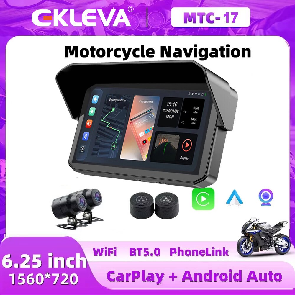 EKLEVA Wireless CarPlay Motocycle Android Auto 5 inch Portable Digital ...