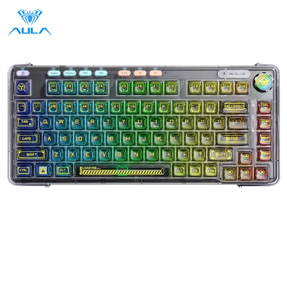 AULA F81 Transparent Mechanical Keyboard Wireless Hot-swap 3 Mode ...