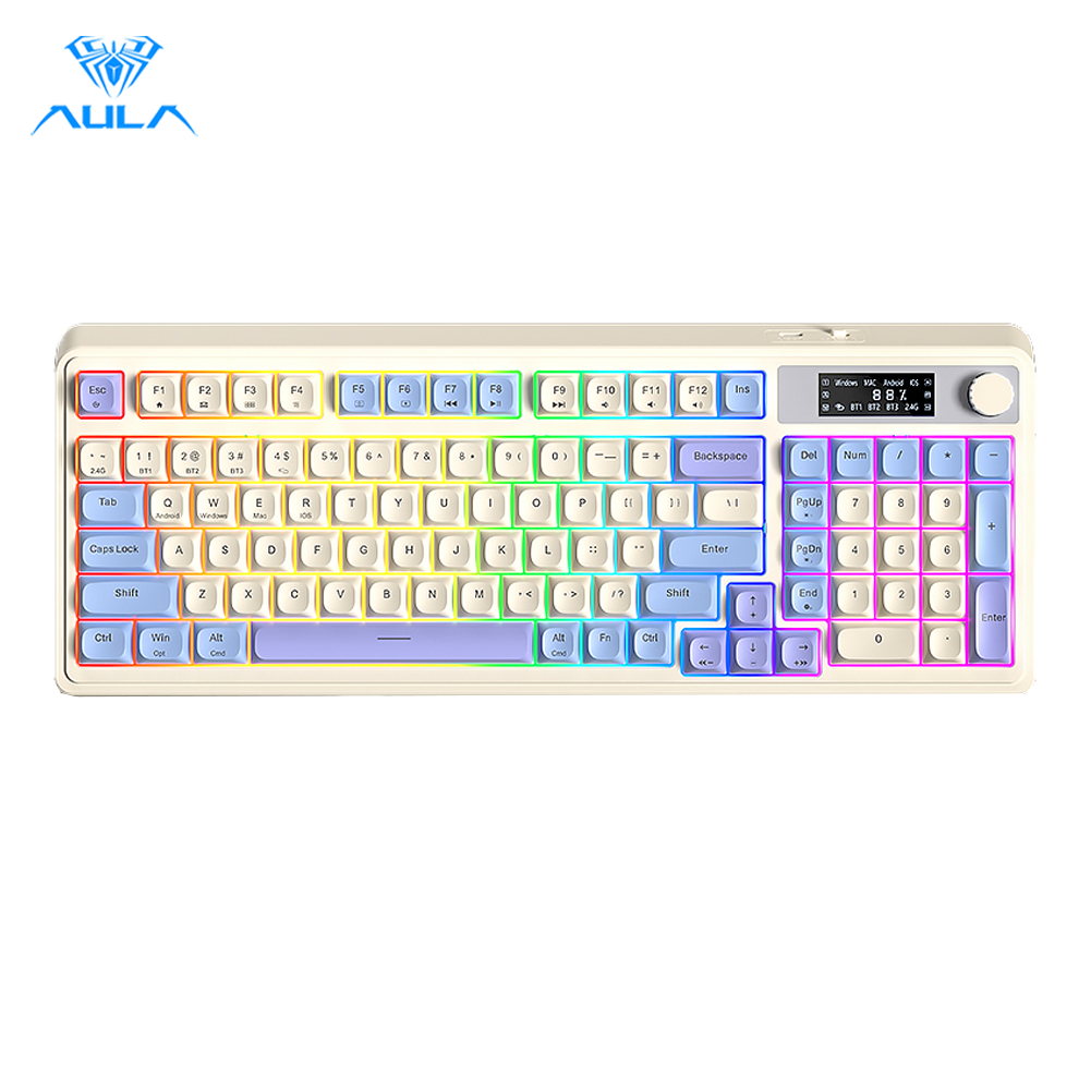 AULA S99PRO Membrane Keyboard 99 Keys Wired Bluetooth 2.4G RGB LCD ...