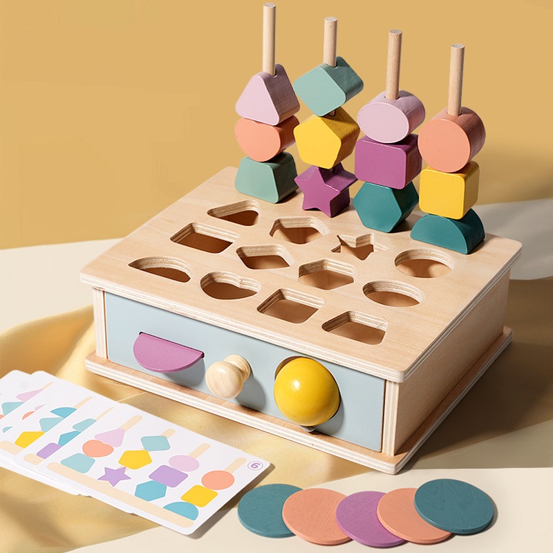 4 in 1 Montessori Wooden Drawer Toys, Lacing Beads & Stacking Blocks ...
