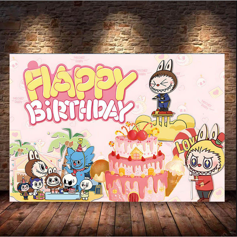 Happy Birthday Photography Background Labubu Theme Background for ...