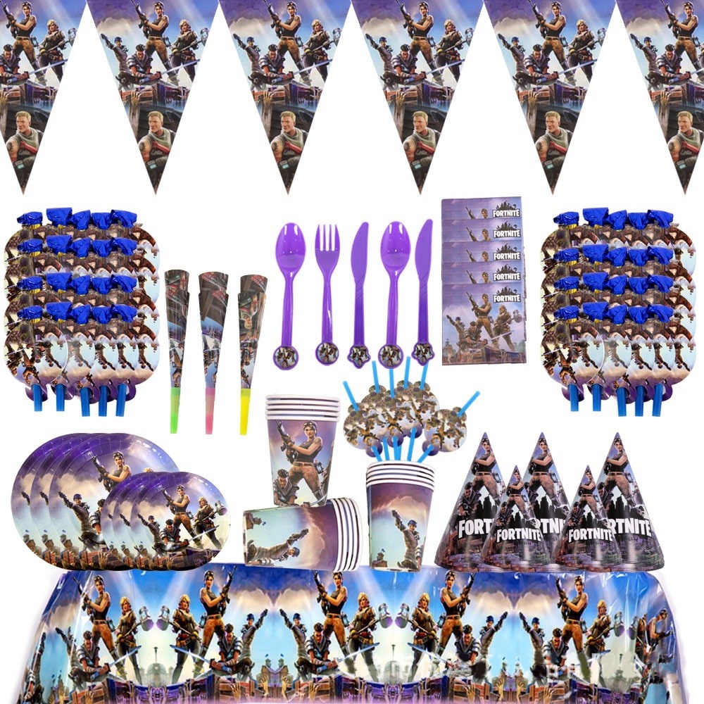 Fortnite Game Themed Tableware Set Cup Plate Banner Tablecloth ...