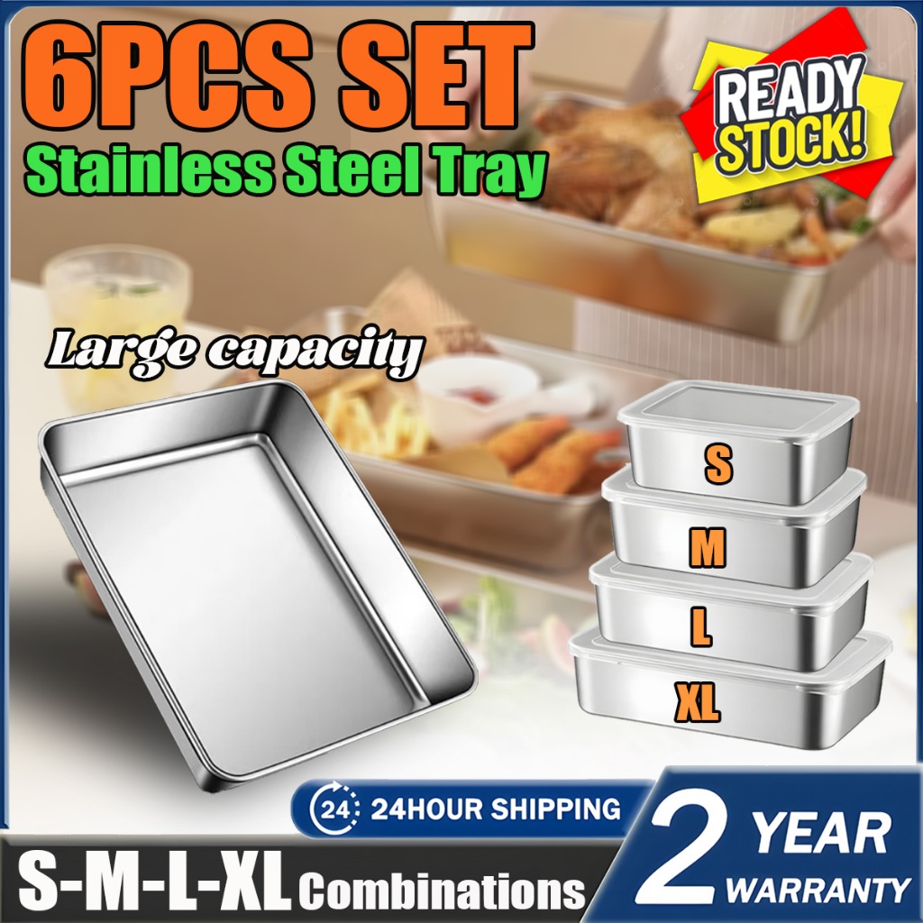 【Ready Stock】6PCS Stainless Steel Food Box With Lid Large capacity ...