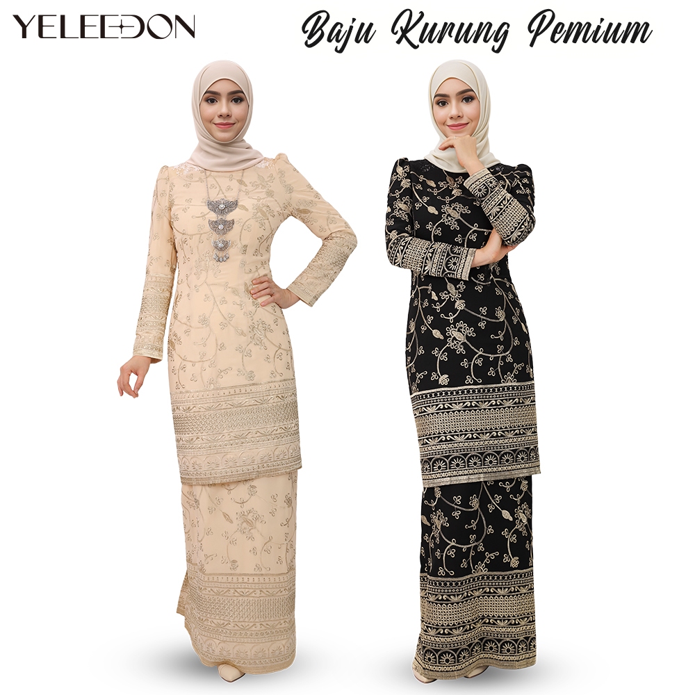 YELEEDON Baju Raya 2026 Sadeera Premium Sulam Baju Kurung Moden Hitam ...