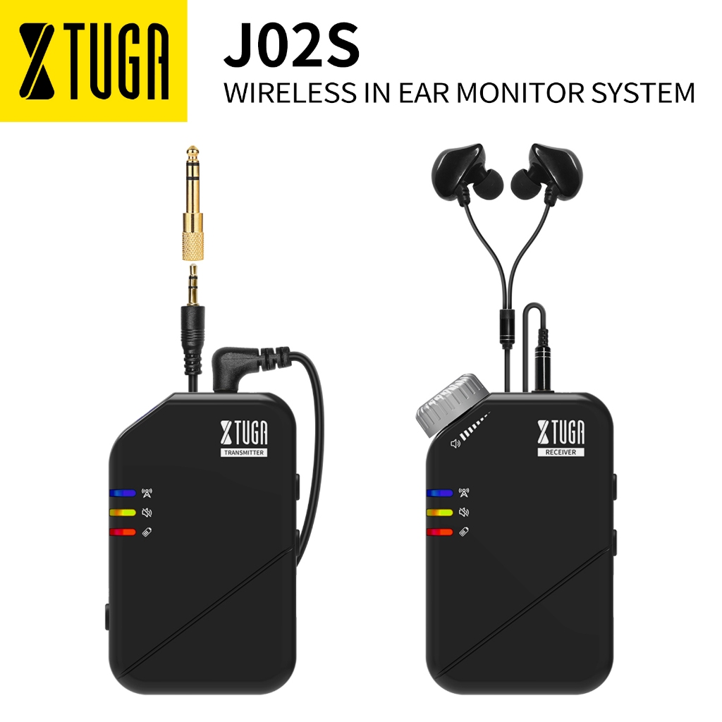 XTUGA J02S 2.4G Wireless In Ear Monitor System with Earphones, Rechargeable IEM Transmitter ...