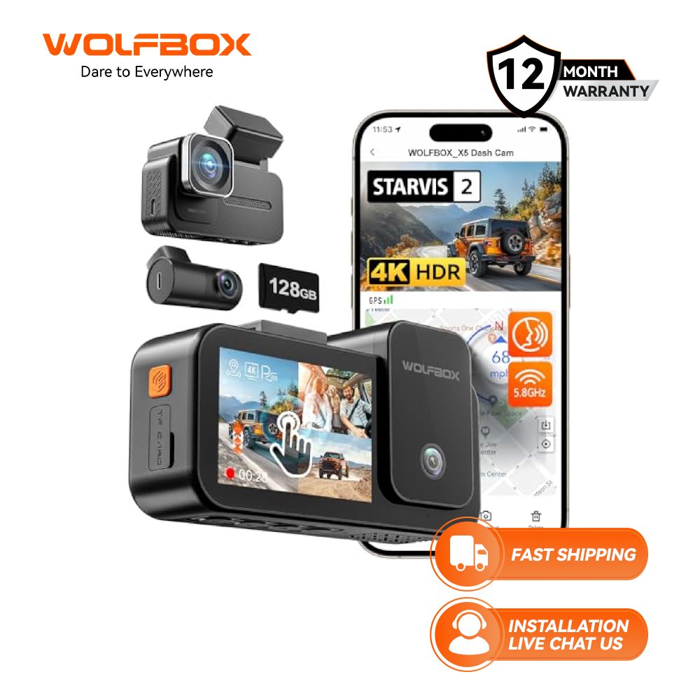 WOLFBOX X5 3 Channel 4K Dash Cam, STARVIS 2 IMX678,4K+2.5K+1080P Front ...