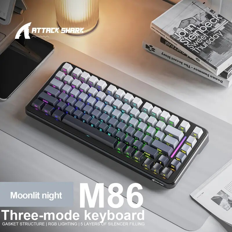 ATTACK SHARK M86 82 Keys Wireless Mechanical Keyboard, 75% Gasket Hot Swappable Custom Keyboard ...