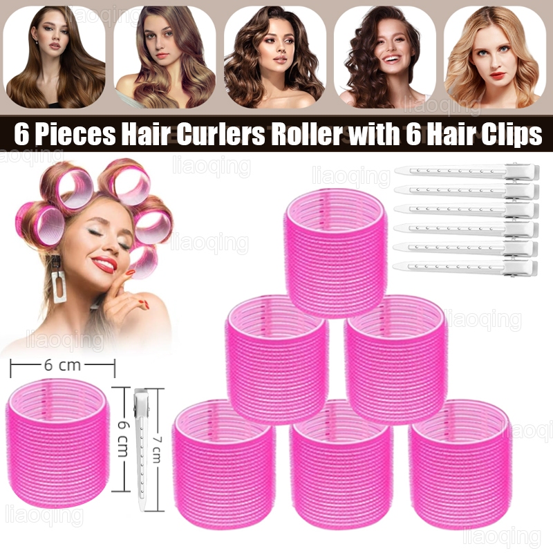 6 Pieces Hair Curlers Roller Set with 6 Hair Clips, Self Grip Holding ...