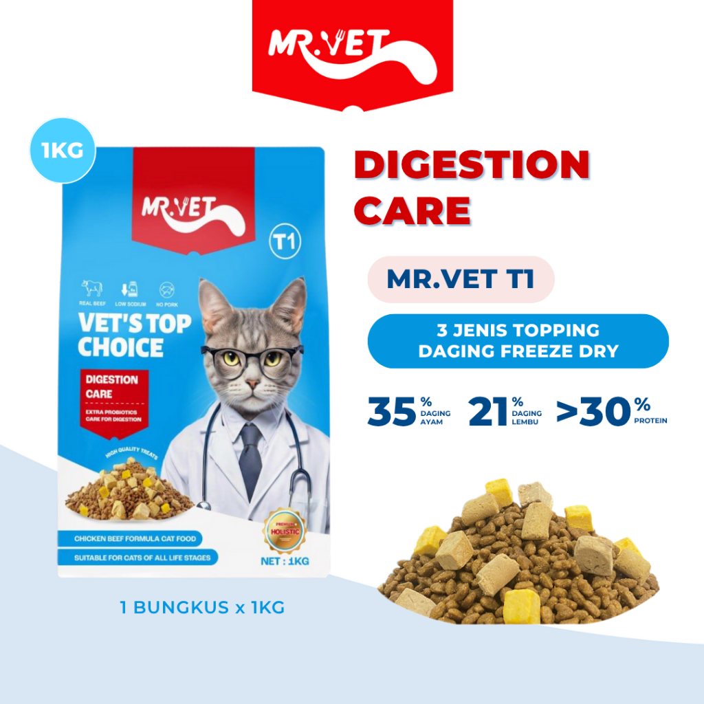 MR.VET Cat Food T1 1KG With Freeze-Dried Raw Chicken & Beef, Helps ...