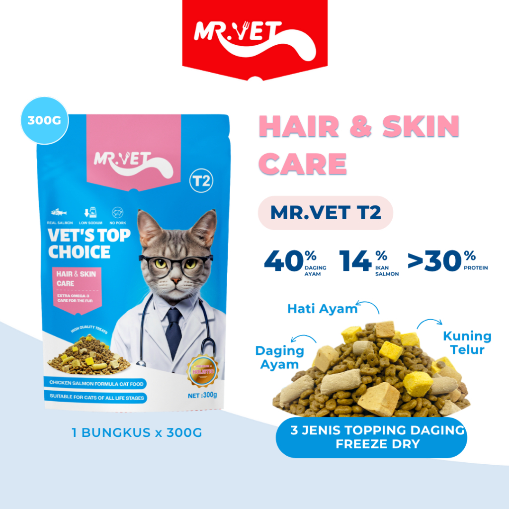 MR.VET Cat Food T2 Pack 300g With Omega-3, Fortified For Healthy Skin ...