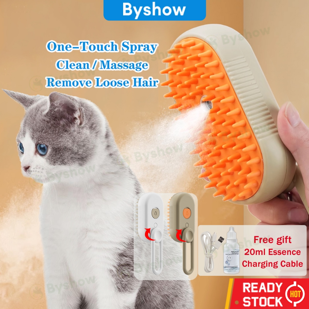 【Byshow】3 in 1 Rechargeable Cat Steam Brush Massage Pet Steam Spray ...
