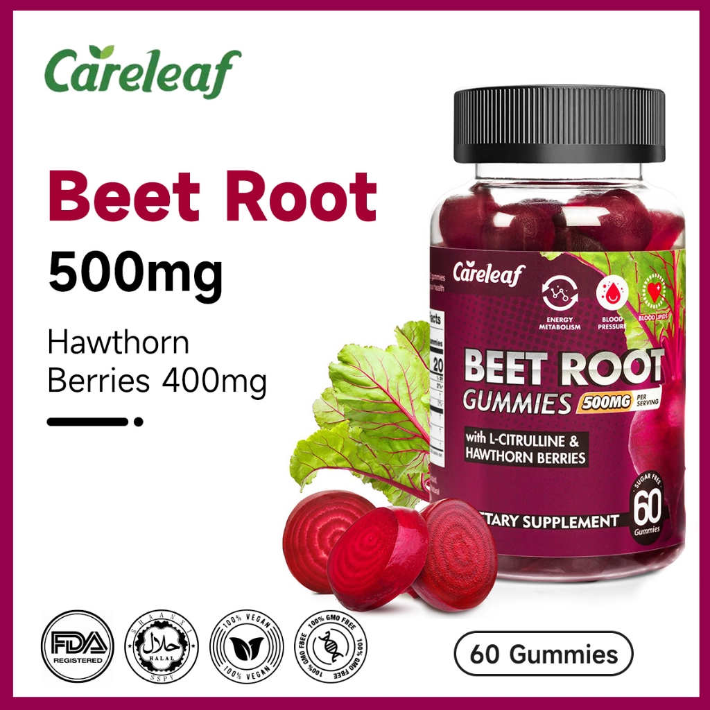 CareLeaf Sugar-Free Beetroot Gummies - Blood Pressure & Circulation Aid ...