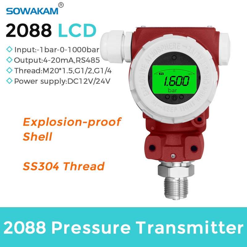 2088 LCD Pressure Transmitter -1bar-0-1000bar 4-20mA DC24V Water Gas ...