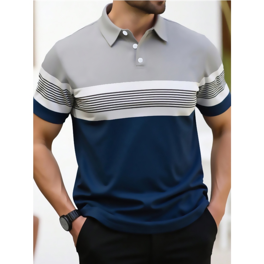 Mens polo striped print business slim body suit summer refreshing ...