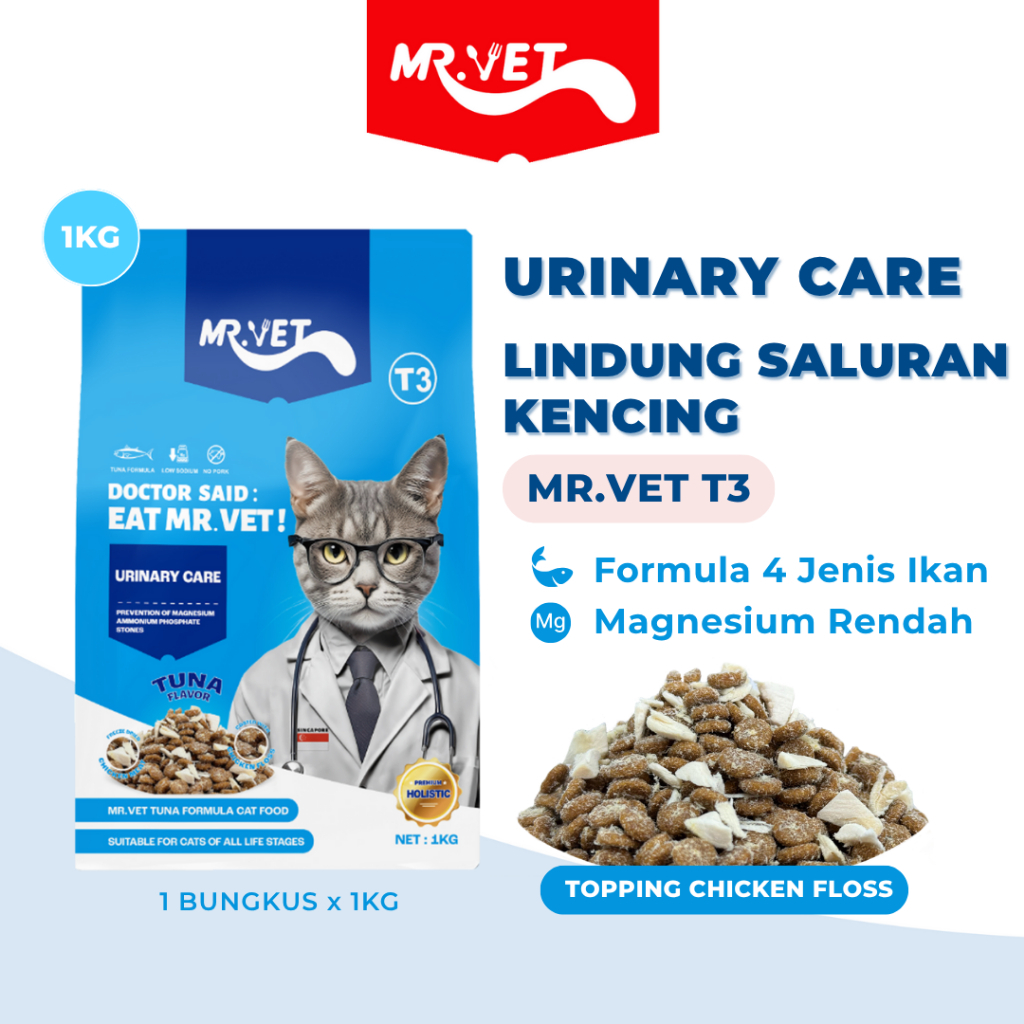 MR.VET Cat Food T3 Pack 1KG, With 4 Types Of Fish and Chicken, Urinary ...