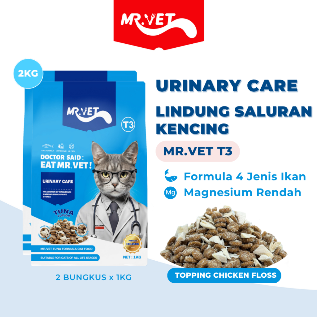 MR.VET Cat Food T3 Combo 2 packs 1KG With Chicken Floss Urinary Care Of ...