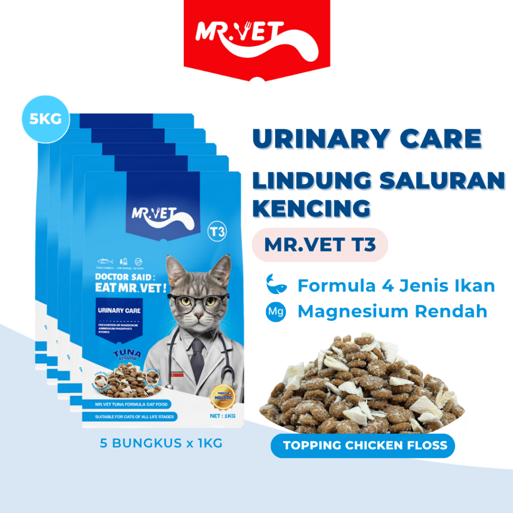 MR.VET Cat Food T3 Combo 5 Packs 1KG, With 4 Types Of Fish & Chicken ...