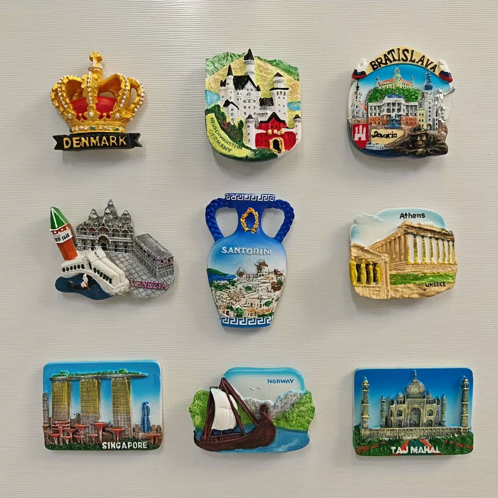 Handmade 3d Resin Art Fridge Magnets, Santorini ,Singapore, Norway ...