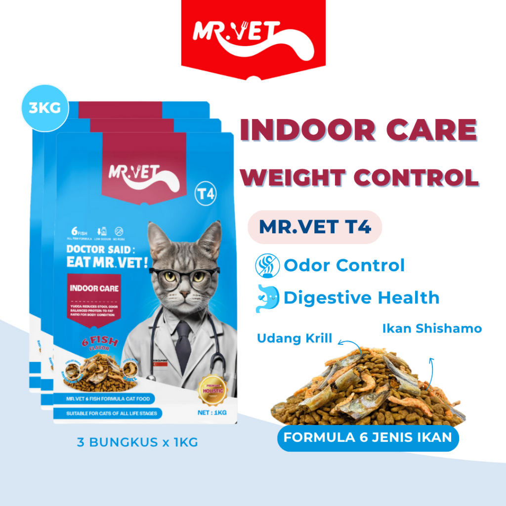MR.VET Cat Food T4 Combo 3 Packs 1KG Reduce Stool Odor, With 6 Types Of ...