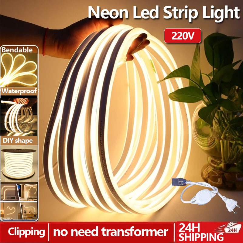 【Free EU Plug】220V LED Neon Light Strip 3M/5M/10M/20M IP65 Waterproof ...