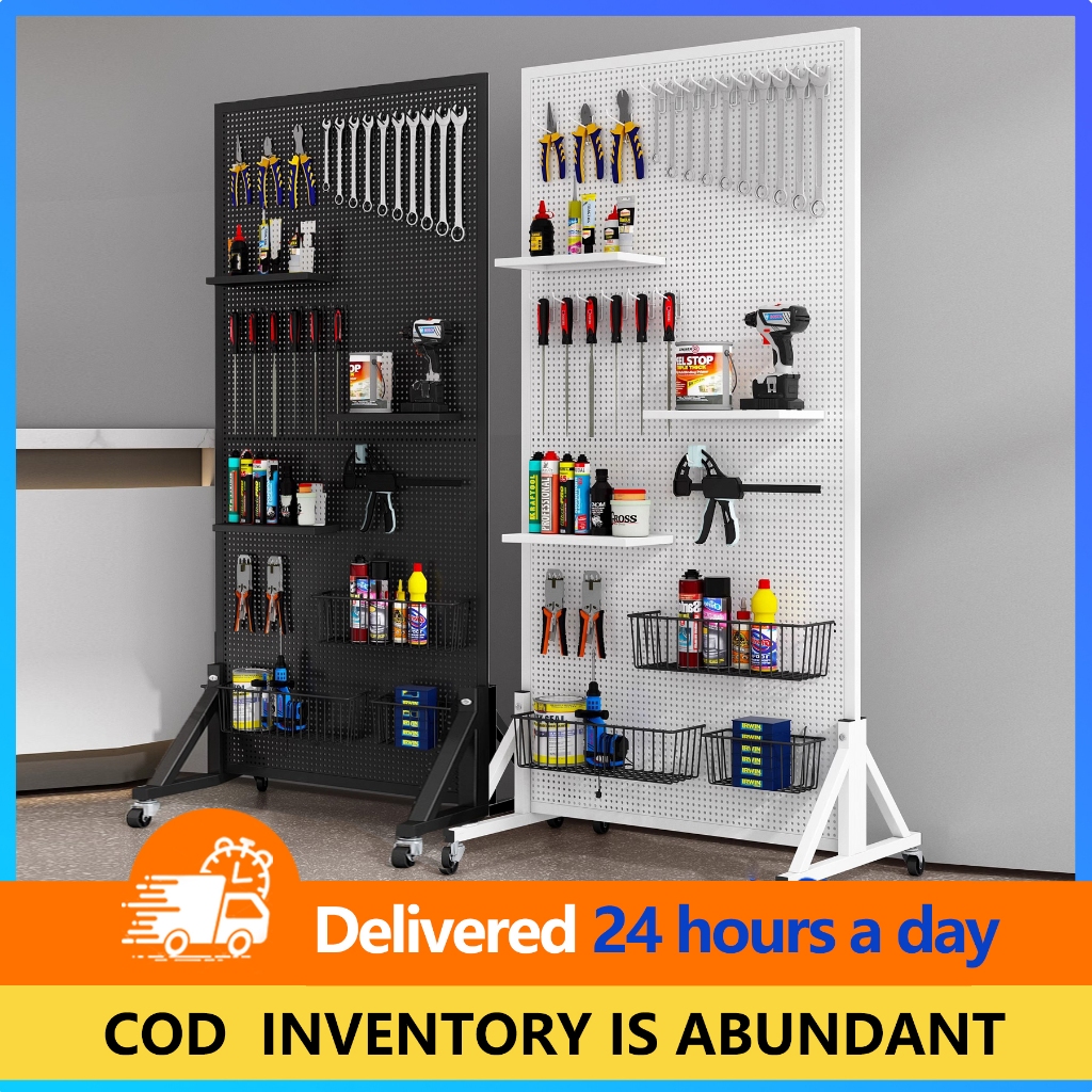 Pegboard Hook Hanging Rack Stand Shelf with Wheels Movable with White ...