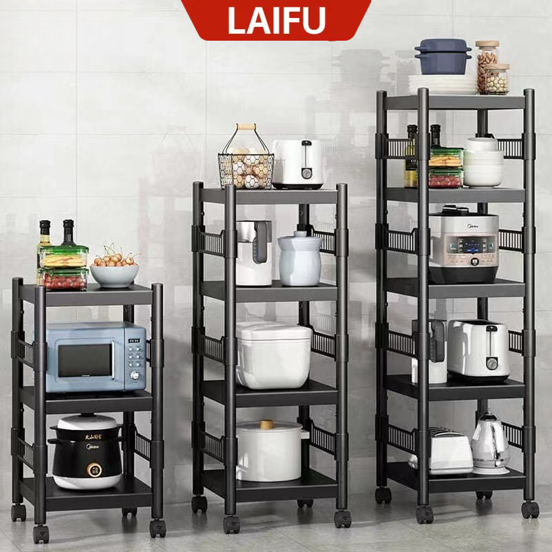 Movable Black Metal Storage Rack 2/3/4 /5 Tier/Kitchen Rack/ Book Rack ...