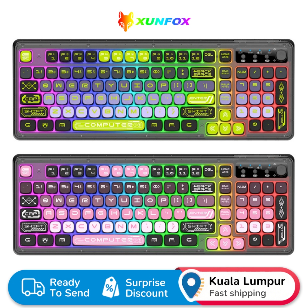 XUNFOX K98 Triple-Mode RGB Keyboard 2.4G+Bluetooth+Wired Connection 99 ...