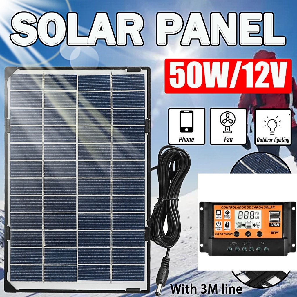 DC Solar Panel Board 12V 50W Battery Charger Dual USB With 10A-30A ...