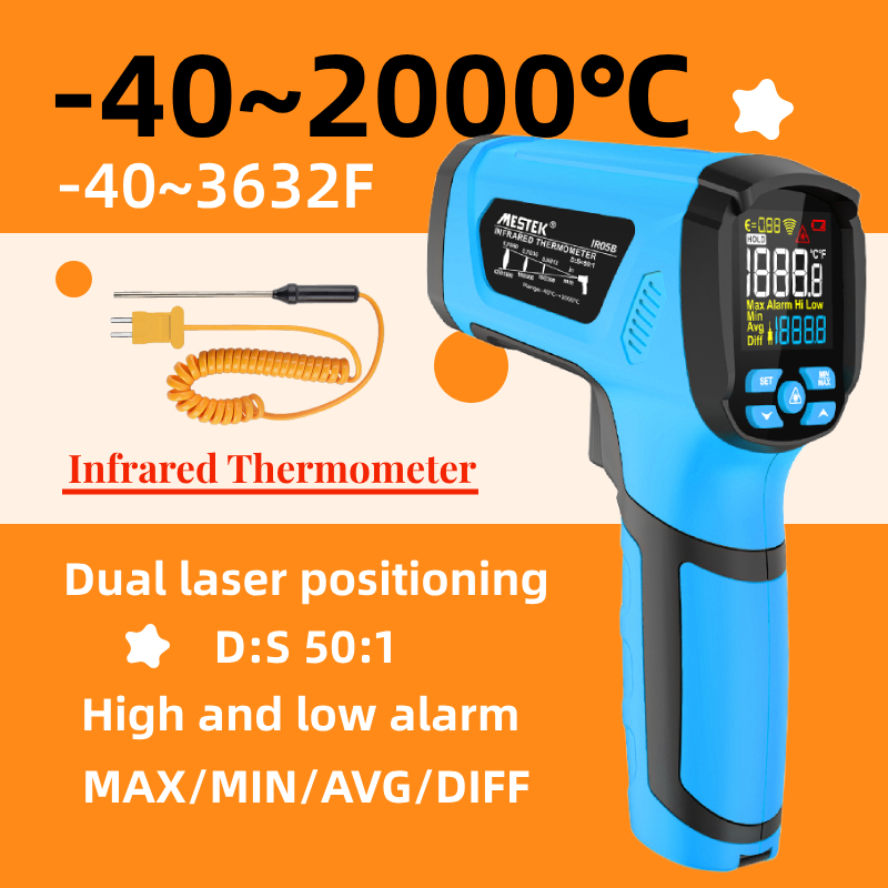 Mestek Dual Laser Infrared Thermometer IR05B -40~2000°C Food Temperature Thermometer Gun Heater ...