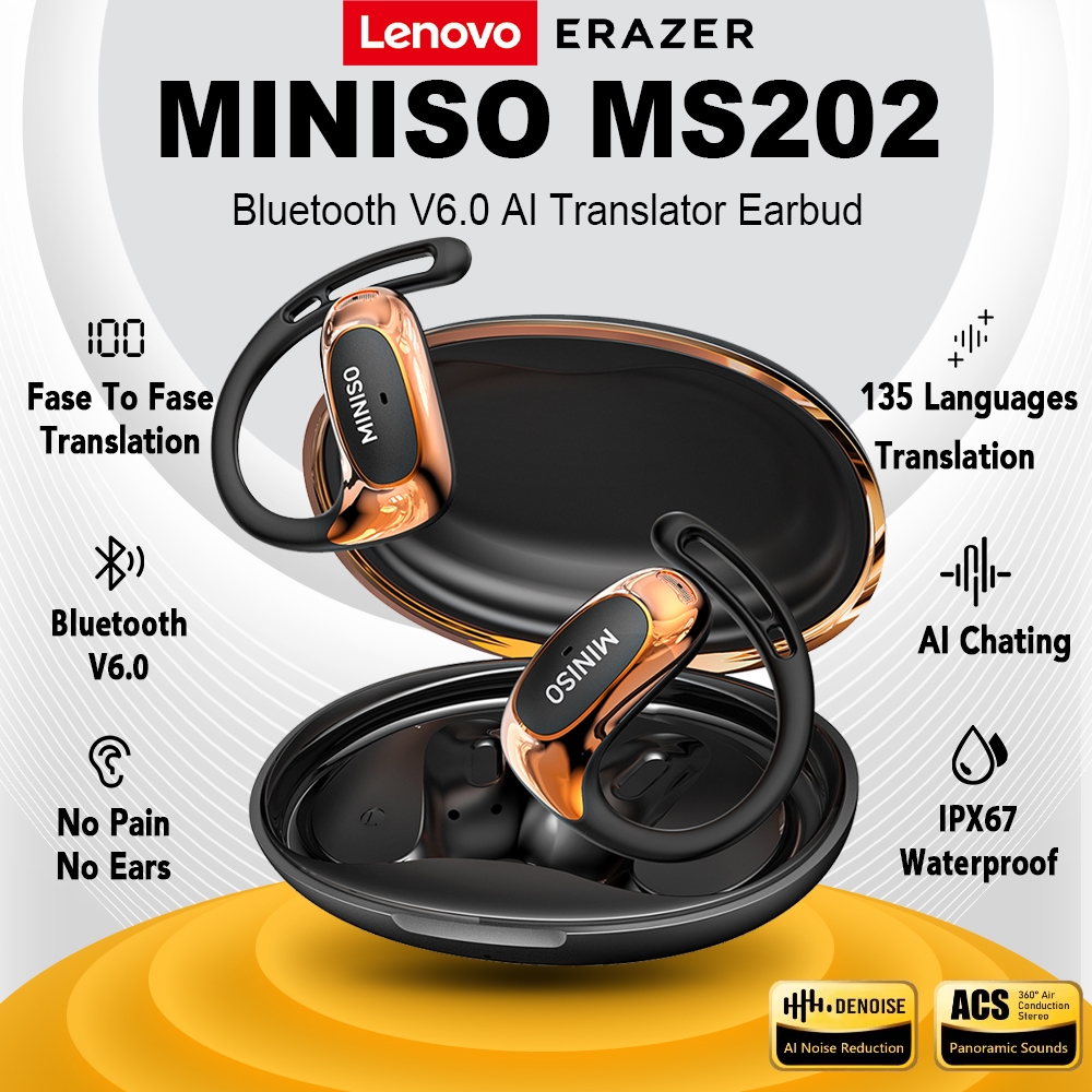 MINISO MS202 AI Translation Earphone Bluetooth 6.0 Open Ear Earphone Face To Face Translation ...