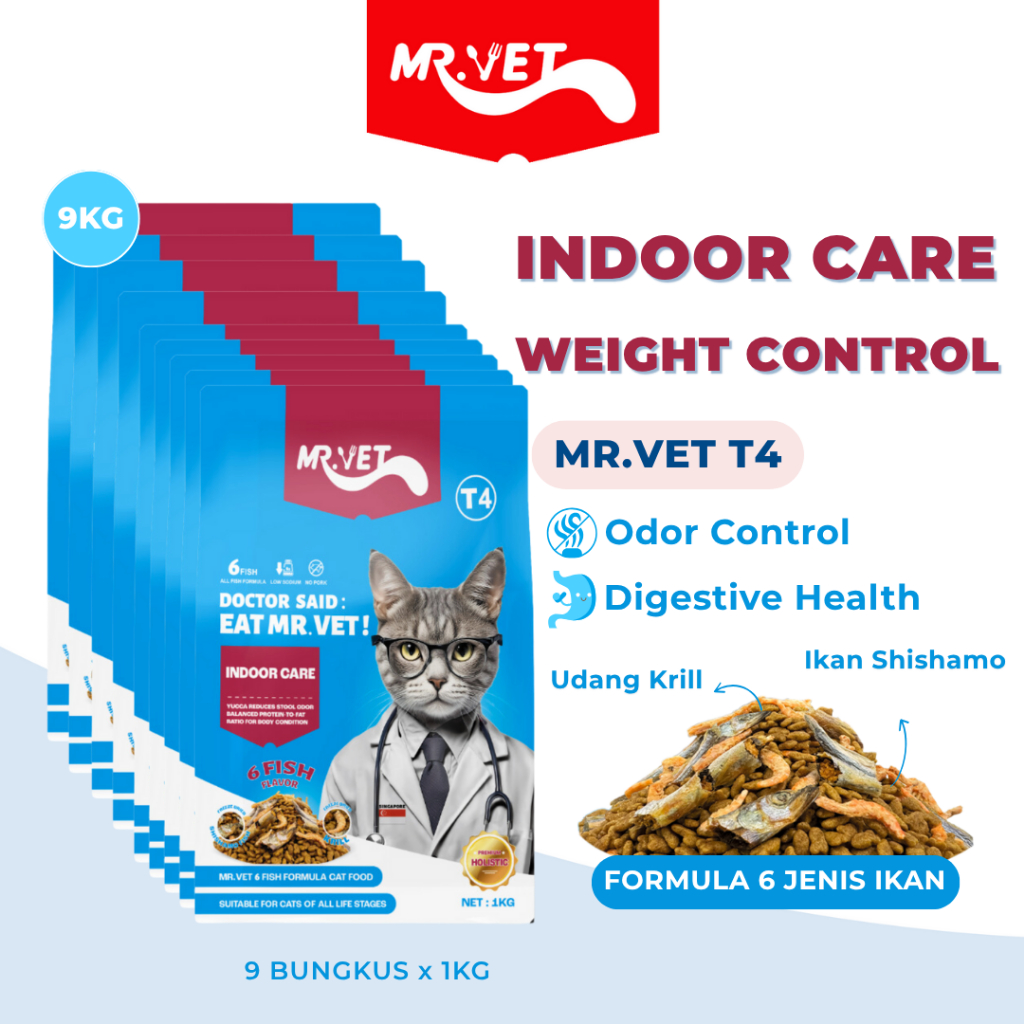 MR.VET Cat Food T4 Combo 9 Packs 1KG Reduce Stool Odor, With 6 Types Of ...