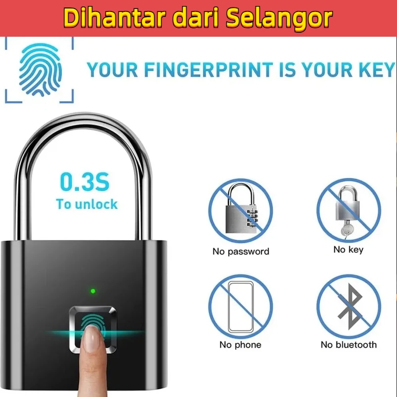 Smart Fingerprint Padlock & Hang Lock, USB Type C Rechargeable ...