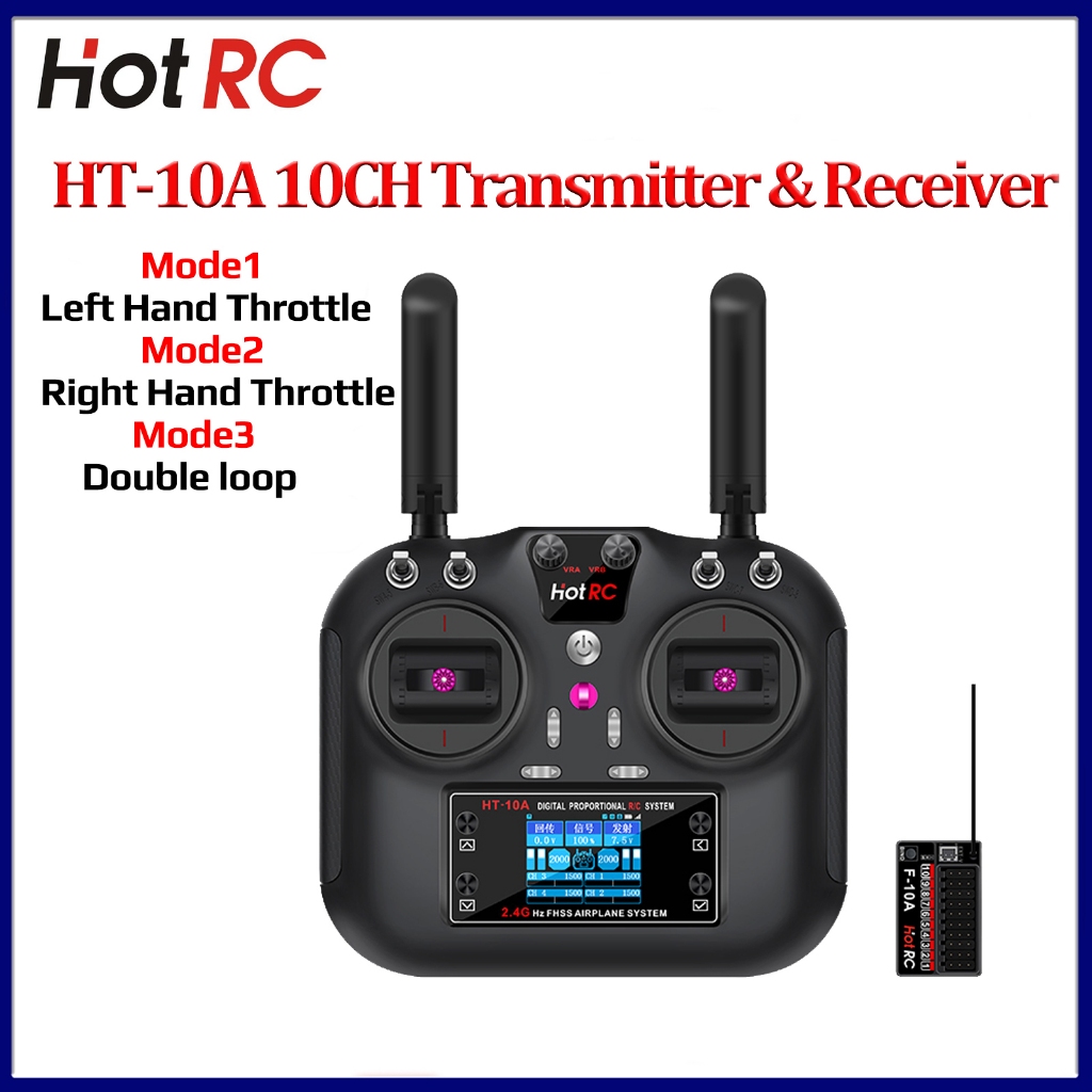 HOTRC HT-10A 2.4G 10CH RC Transmitter Mode1/Mode2/Mode3 Left/Right ...