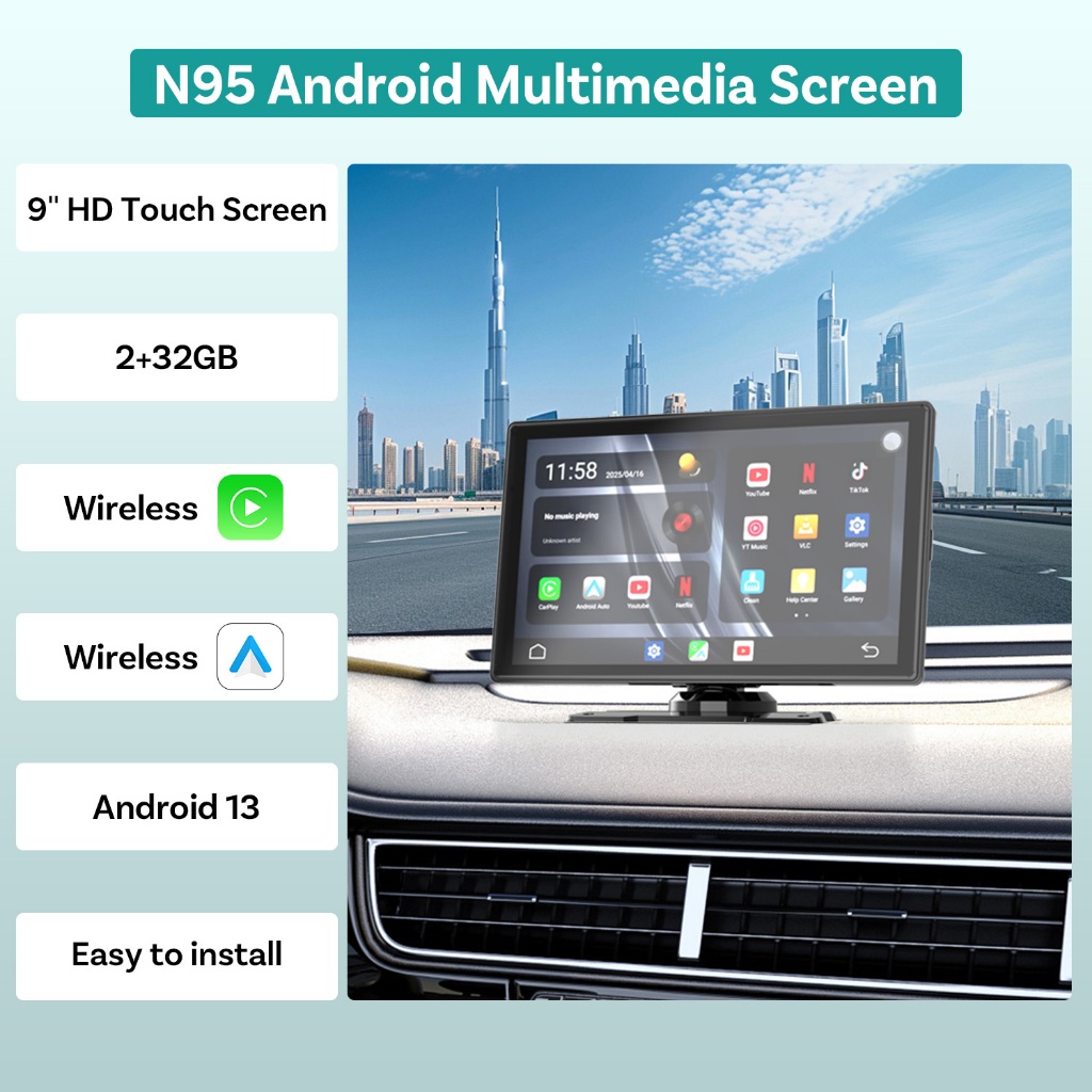 OttoScreen 9" INCH Portable Car Player Carplay Android Auto Bluetooth IPS 4K Touch Screen GPS ...