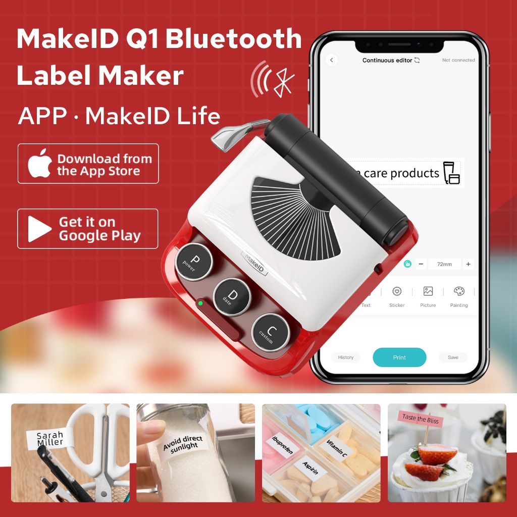 MakeID Q1 Label Maker Machine with 3 Tapes - Portable Bluetooth Label Makers for Home & Office ...