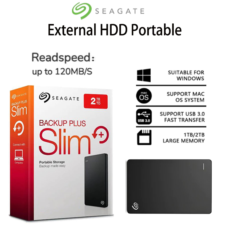 1TB/2TB Seagate External Hard Drive For Mac and Windows Portable USB 3. ...