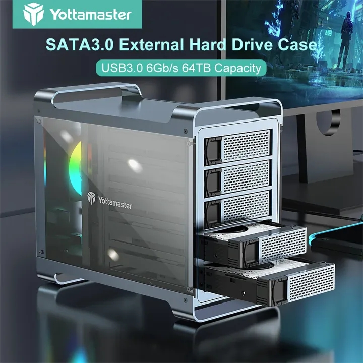 Yottamaster DF5RU3 4 Bay 5 Bay Raid RGB Hard Drive Enclosure 2.5" 3.5 ...