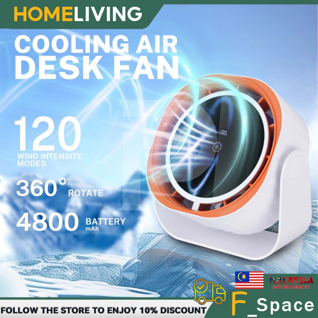 Turbo Table Fan Digital Display 100 Speed Air Circulation Rechargeable ...