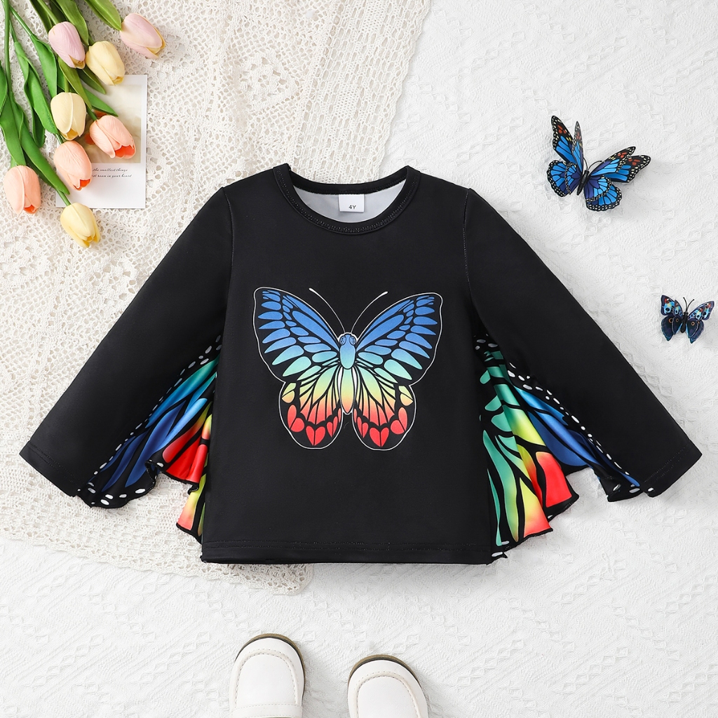Whimsical Butterfly Tee for Girls 4-7Years: Playful Long-Sleeve Top ...