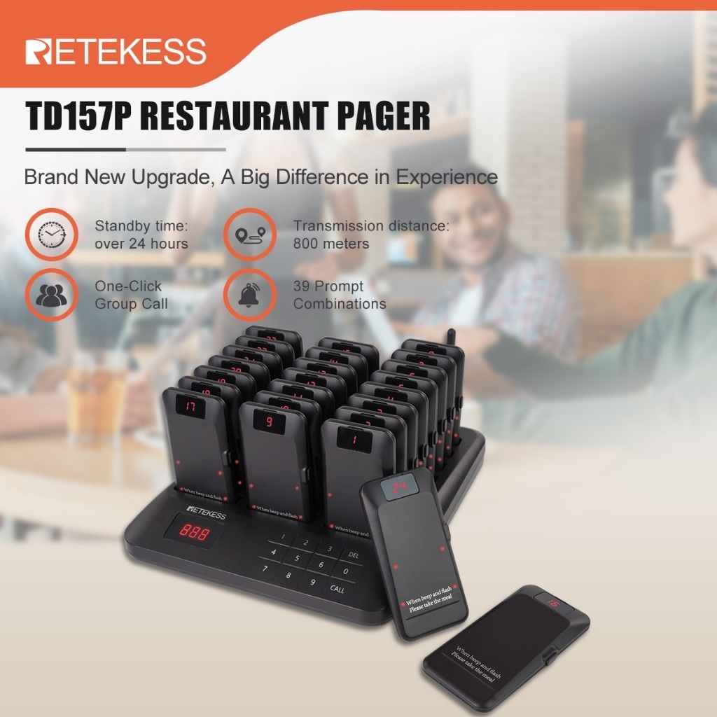 Retekess TD157P Restaurant Wireless Pager 40/50/60 Pagers Restaurant ...